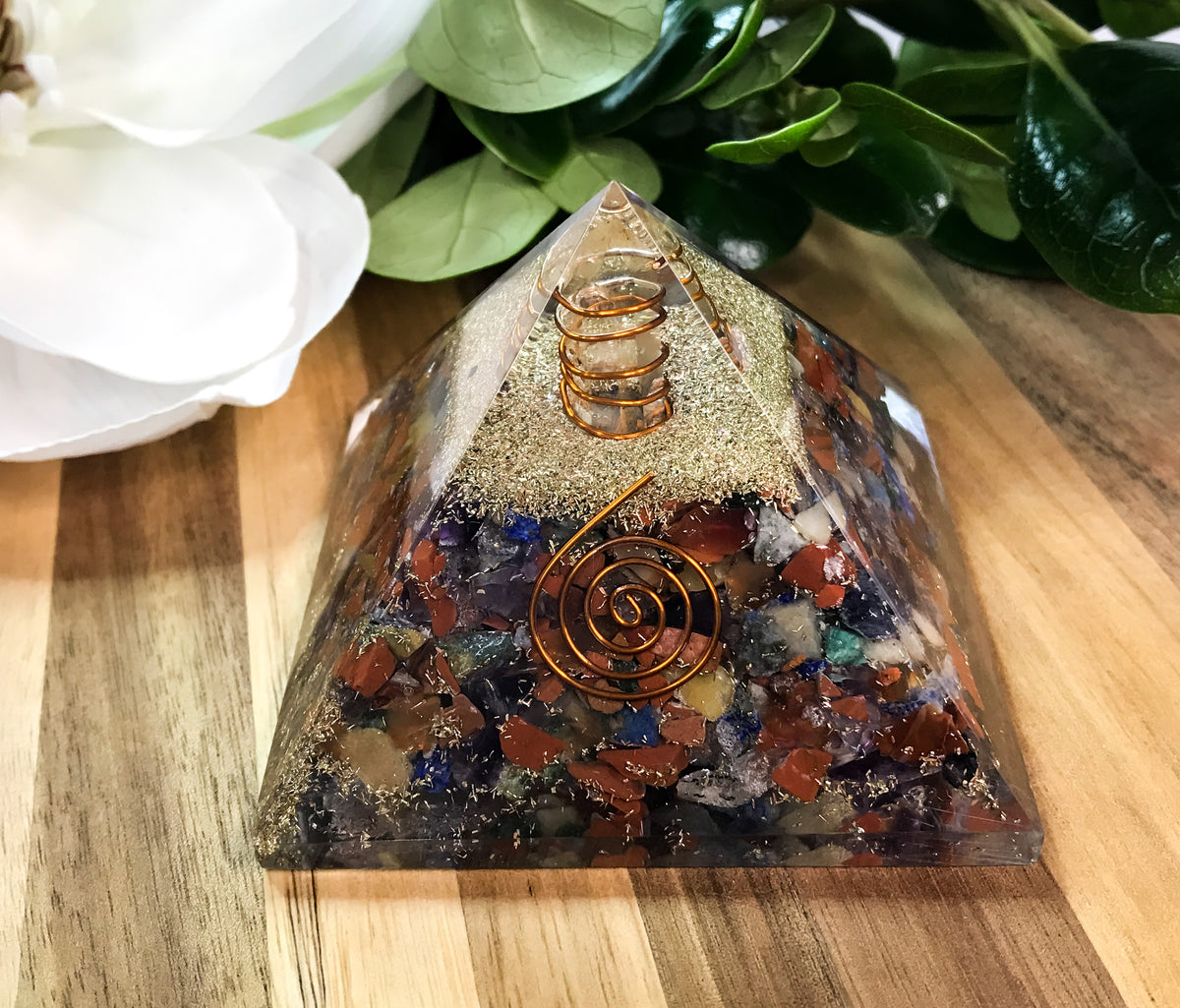 Mixed Stone Chakra Orgonite Pyramid for Aligning & Cleansing Your Chak ...